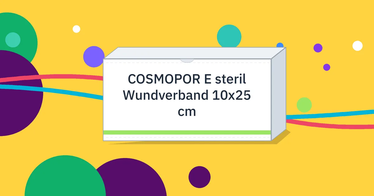 Symbolbild: Packung mit der Aufschrift COSMOPOR E steril Wundverband 10x25 cm (PZN 20195164) – Verfügbarkeit und Bezug in Apotheken in Frankfurt am Main