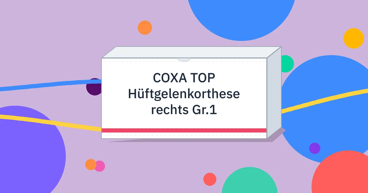 Symbolbild: Packung mit der Aufschrift COXA TOP Hüftgelenkorthese rechts Gr.1 (PZN 05045680) – Verfügbarkeit und Bezug in Apotheken in Frankfurt am Main