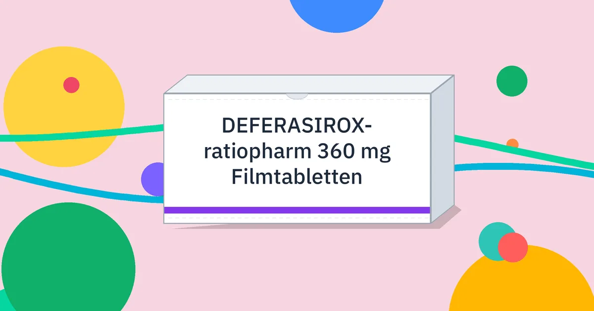 Symbolbild: Packung mit der Aufschrift DEFERASIROX-ratiopharm 360 mg Filmtabletten (PZN 17449916) – Verfügbarkeit und Bezug in Apotheken in Frankfurt am Main