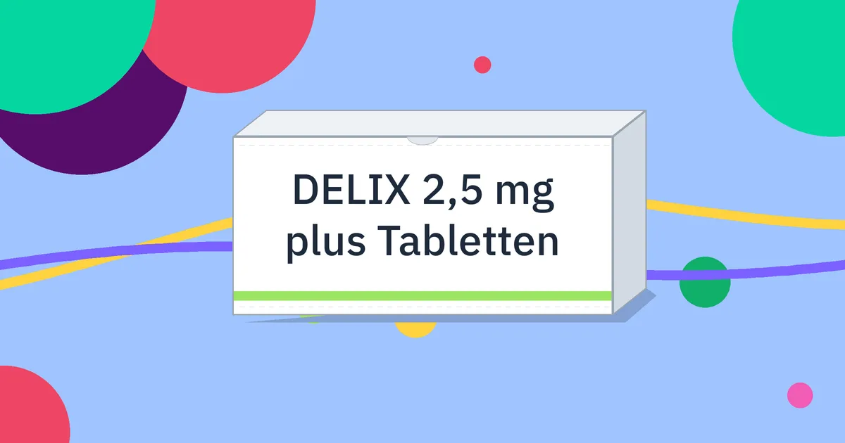 Symbolbild: Packung mit der Aufschrift DELIX 2,5 mg plus Tabletten (PZN 06053322) – Verfügbarkeit und Bezug in Apotheken in Frankfurt am Main