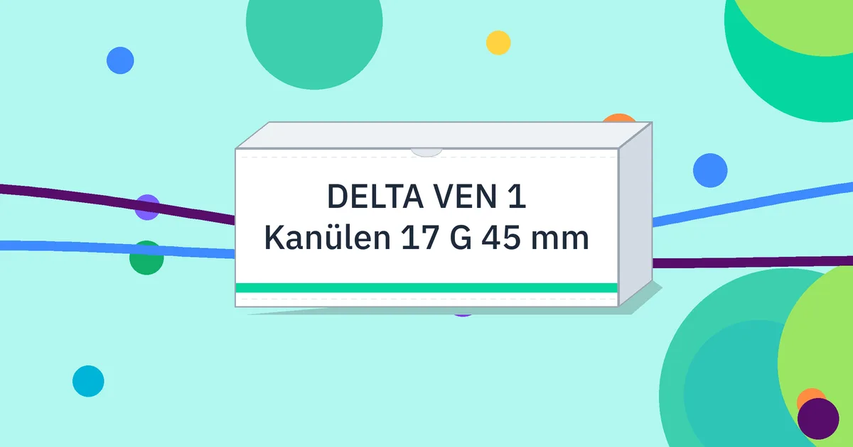Symbolbild: Packung mit der Aufschrift DELTA VEN 1 Kanülen 17 G 45 mm (PZN 07757574) – Verfügbarkeit und Bezug in Apotheken in Frankfurt am Main