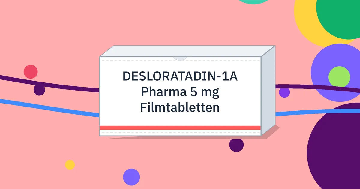 Symbolbild: Packung mit der Aufschrift DESLORATADIN-1A Pharma 5 mg Filmtabletten (PZN 09693252) – Verfügbarkeit und Bezug in Apotheken in Frankfurt am Main
