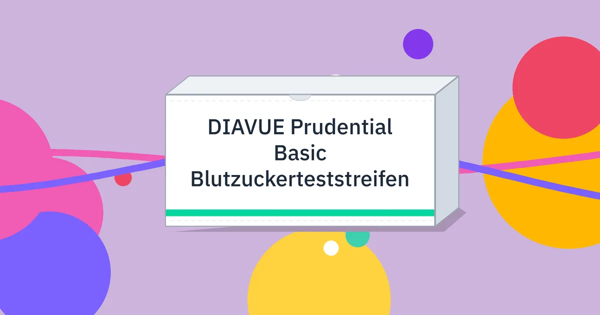 Symbolbild: Packung mit der Aufschrift DIAVUE Prudential Basic Blutzuckerteststreifen (PZN 11646515) – Verfügbarkeit und Bezug in Apotheken in Frankfurt am Main