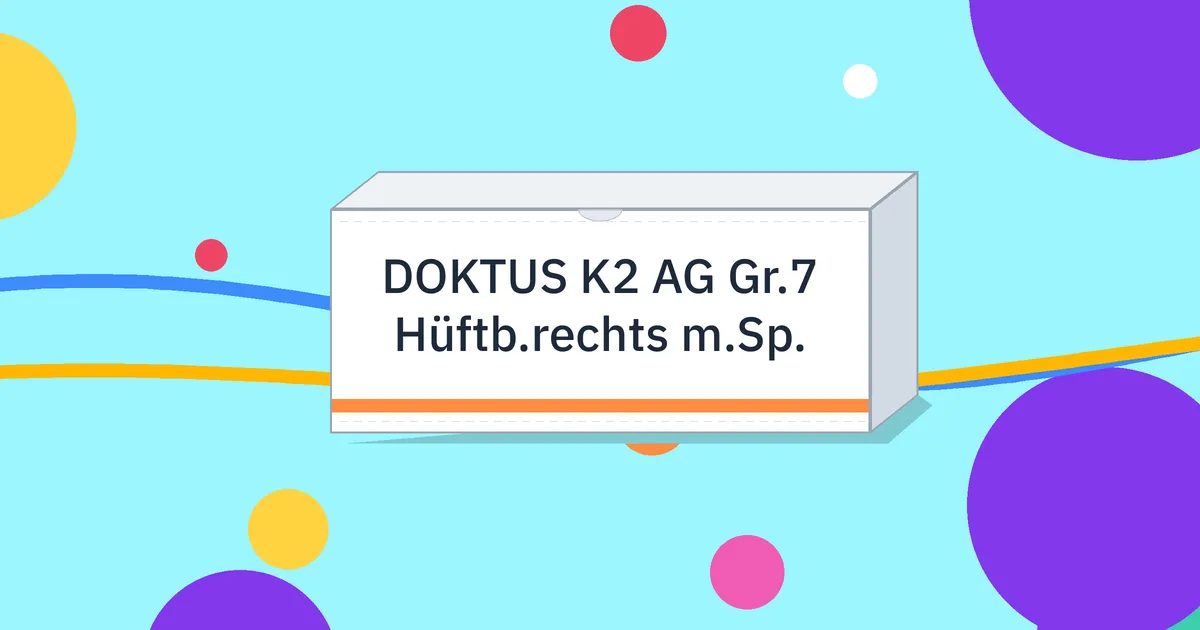 Symbolbild: Packung mit der Aufschrift DOKTUS K2 AG Gr.7 Hüftb.rechts m.Sp. (PZN 03310824) – Verfügbarkeit und Bezug in Apotheken in Frankfurt am Main