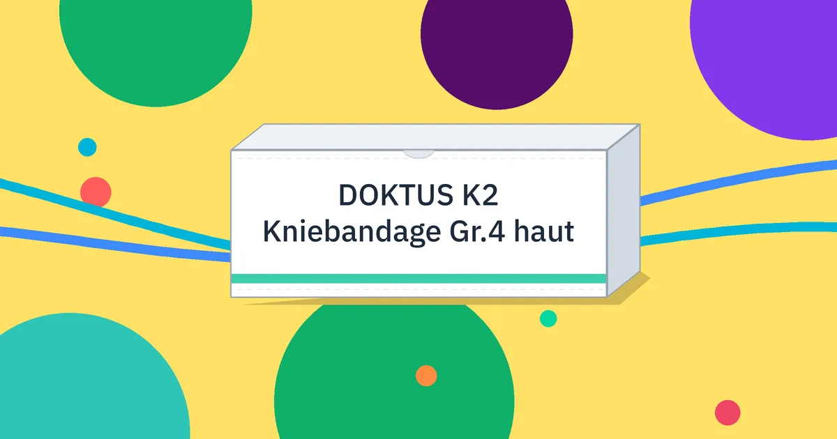 Symbolbild: Packung mit der Aufschrift DOKTUS K2 Kniebandage Gr.4 haut (PZN 03309749) – Verfügbarkeit und Bezug in Apotheken in Frankfurt am Main