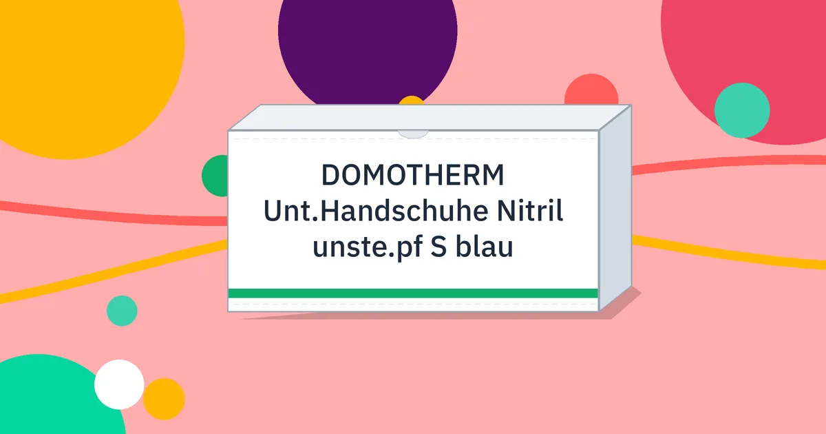 Symbolbild: Packung mit der Aufschrift DOMOTHERM Unt.Handschuhe Nitril unste.pf S blau (PZN 17247638) – Verfügbarkeit und Bezug in Apotheken in Frankfurt am Main