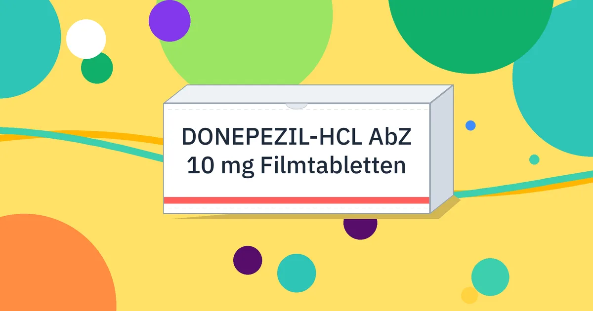 Symbolbild: Packung mit der Aufschrift DONEPEZIL-HCL AbZ 10 mg Filmtabletten (PZN 09272786) – Verfügbarkeit und Bezug in Apotheken in Frankfurt am Main