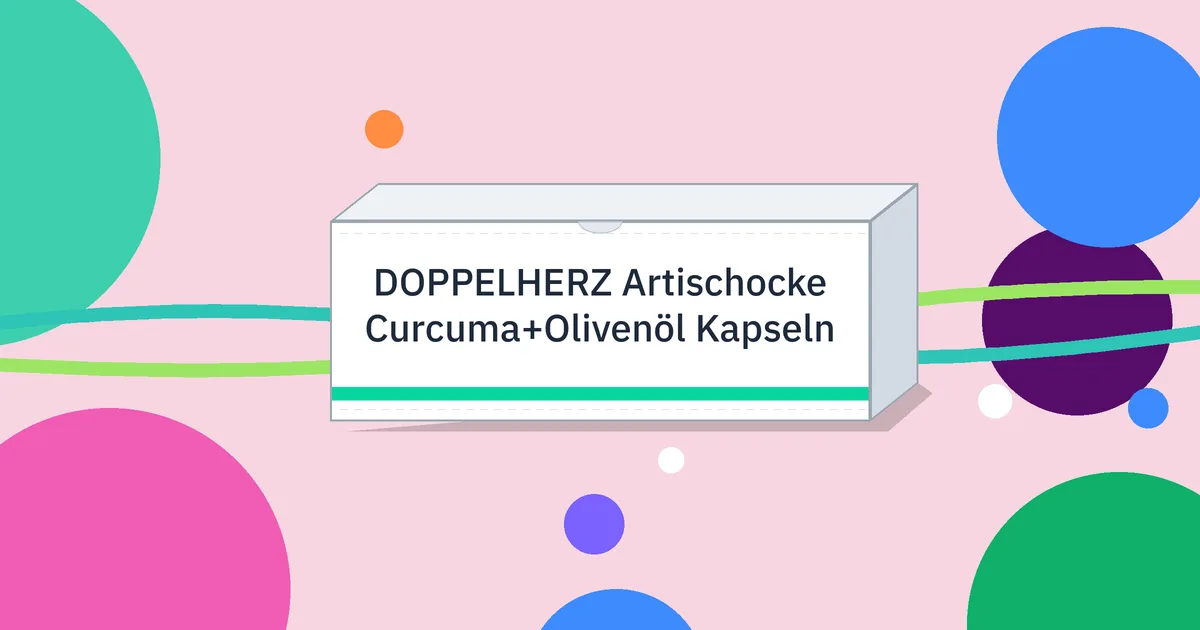 Symbolbild: Packung mit der Aufschrift DOPPELHERZ Artischocke Curcuma+Olivenöl Kapseln (PZN 19289351) – Verfügbarkeit und Bezug in Apotheken in Frankfurt am Main