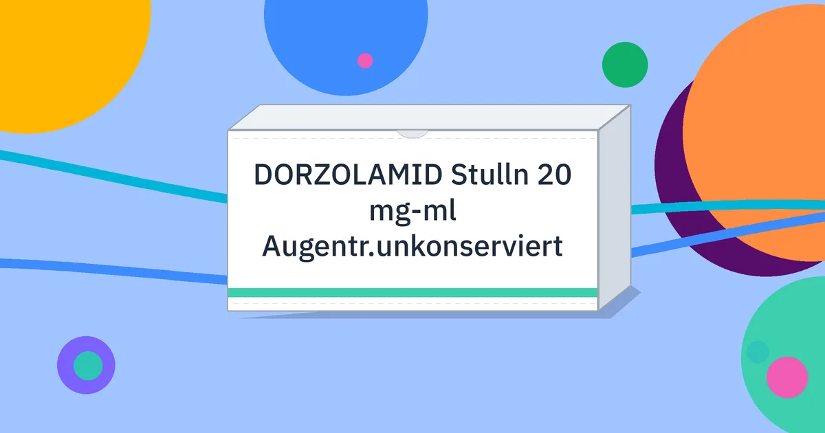 Symbolbild: Packung mit der Aufschrift DORZOLAMID Stulln 20 mg-ml Augentr.unkonserviert (PZN 17943964) – Verfügbarkeit und Bezug in Apotheken in Frankfurt am Main