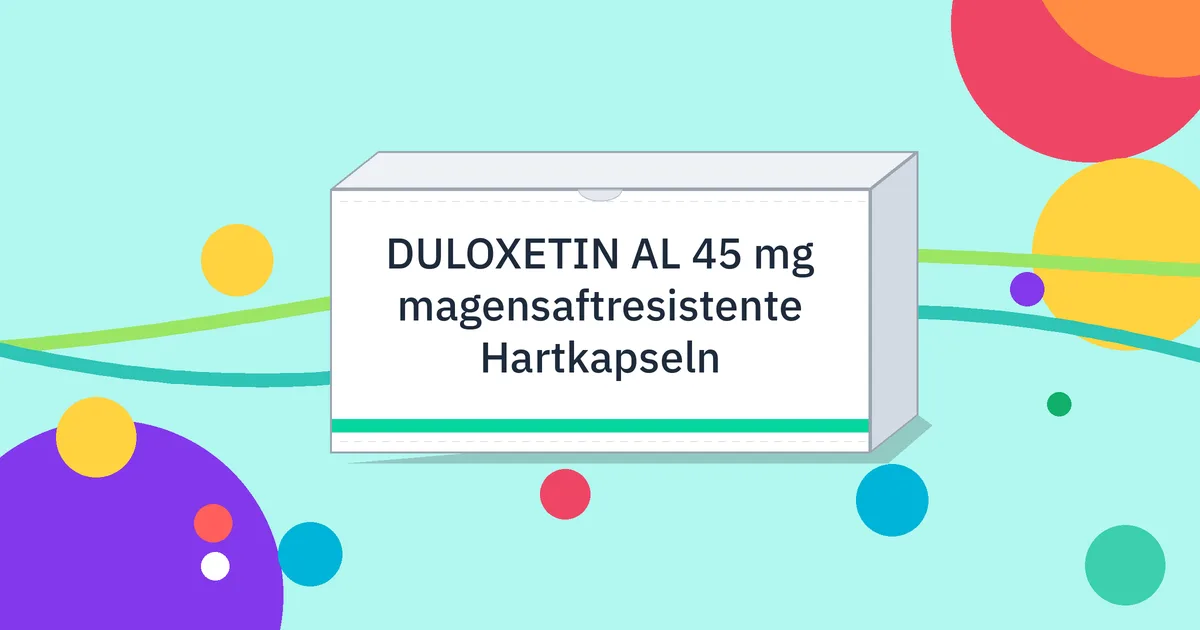 Symbolbild: Packung mit der Aufschrift DULOXETIN AL 45 mg magensaftresistente Hartkapseln (PZN 17545057) – Verfügbarkeit und Bezug in Apotheken in Frankfurt am Main
