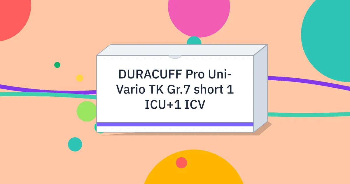 Symbolbild: Packung mit der Aufschrift DURACUFF Pro Uni-Vario TK Gr.7 short 1 ICU+1 ICV (PZN 19244199) – Verfügbarkeit und Bezug in Apotheken in Frankfurt am Main