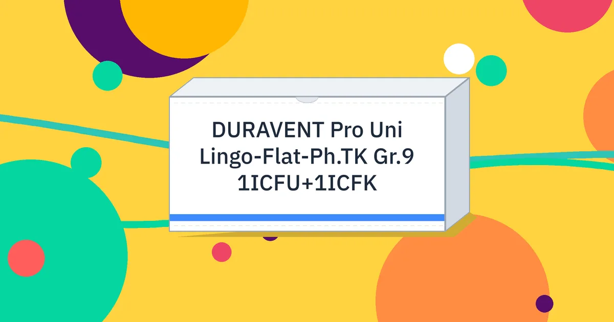 Symbolbild: Packung mit der Aufschrift DURAVENT Pro Uni Lingo-Flat-Ph.TK Gr.9 1ICFU+1ICFK (PZN 19273019) – Verfügbarkeit und Bezug in Apotheken in Frankfurt am Main