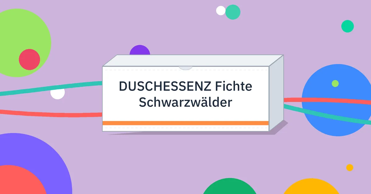 Symbolbild: Packung mit der Aufschrift DUSCHESSENZ Fichte Schwarzwälder (PZN 19961216) – Verfügbarkeit und Bezug in Apotheken in Frankfurt am Main