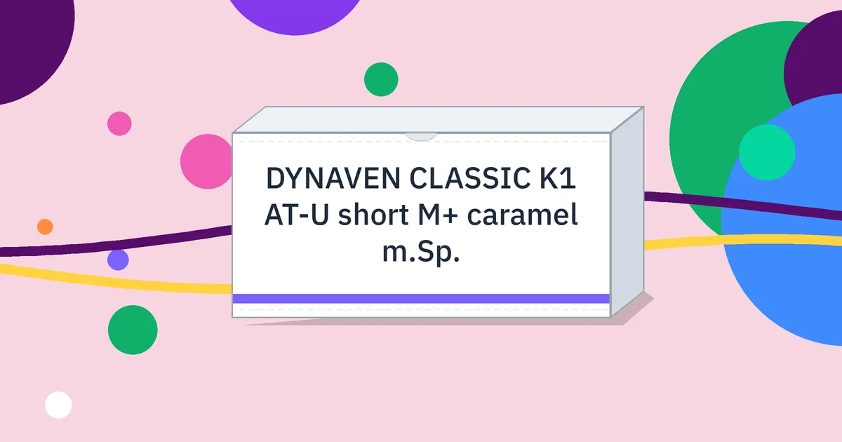 Symbolbild: Packung mit der Aufschrift DYNAVEN CLASSIC K1 AT-U short M+ caramel m.Sp. (PZN 18417025) – Verfügbarkeit und Bezug in Apotheken in Frankfurt am Main