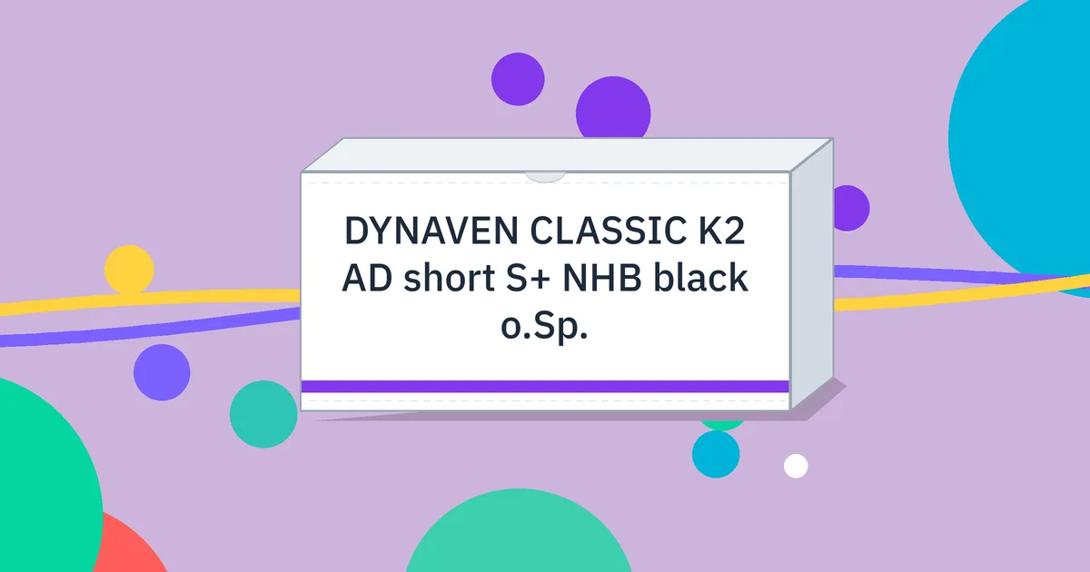 Symbolbild: Packung mit der Aufschrift DYNAVEN CLASSIC K2 AD short S+ NHB black o.Sp. (PZN 18417427) – Verfügbarkeit und Bezug in Apotheken in Frankfurt am Main