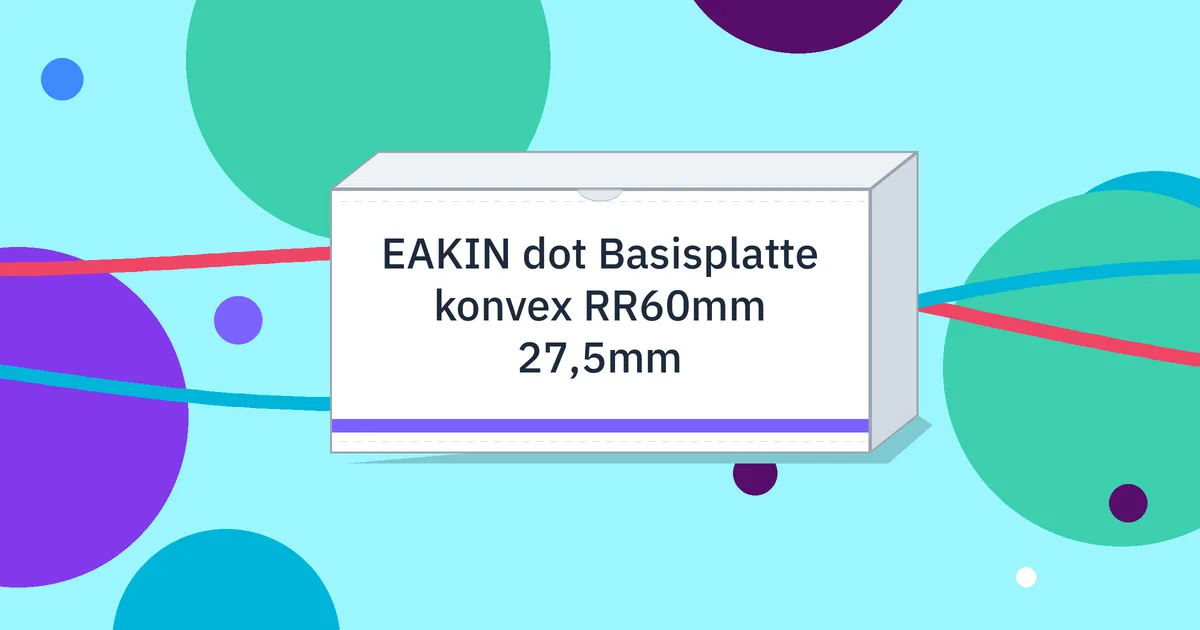Symbolbild: Packung mit der Aufschrift EAKIN dot Basisplatte konvex RR60mm 27,5mm (PZN 15608931) – Verfügbarkeit und Bezug in Apotheken in Frankfurt am Main