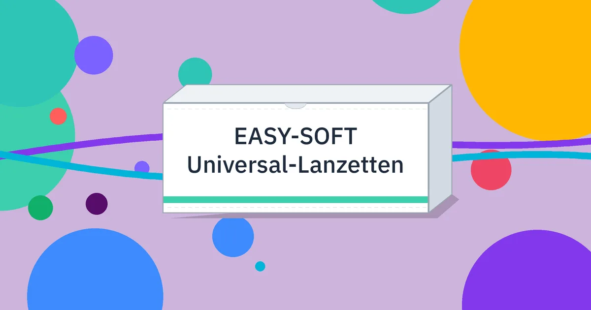 Symbolbild: Packung mit der Aufschrift EASY-SOFT Universal-Lanzetten (PZN 20371170) – Verfügbarkeit und Bezug in Apotheken in Frankfurt am Main