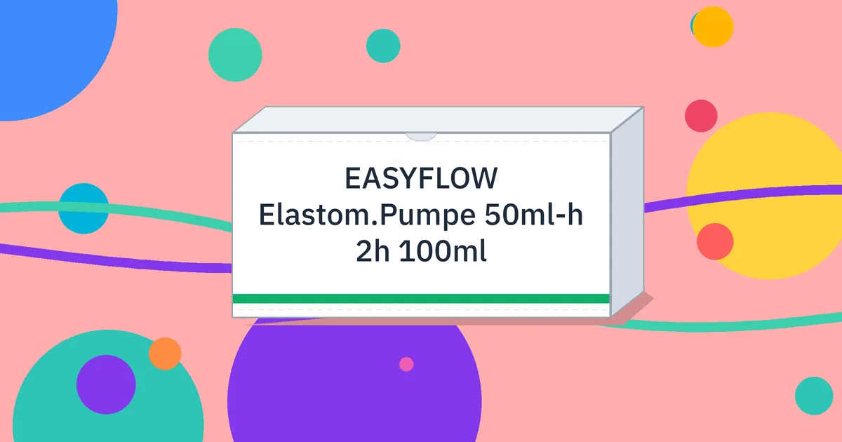Symbolbild: Packung mit der Aufschrift EASYFLOW Elastom.Pumpe 50ml-h 2h 100ml (PZN 18095567) – Verfügbarkeit und Bezug in Apotheken in Frankfurt am Main