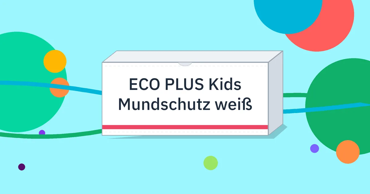 Symbolbild: Packung mit der Aufschrift ECO PLUS Kids Mundschutz weiß (PZN 12435312) – Verfügbarkeit und Bezug in Apotheken in Frankfurt am Main