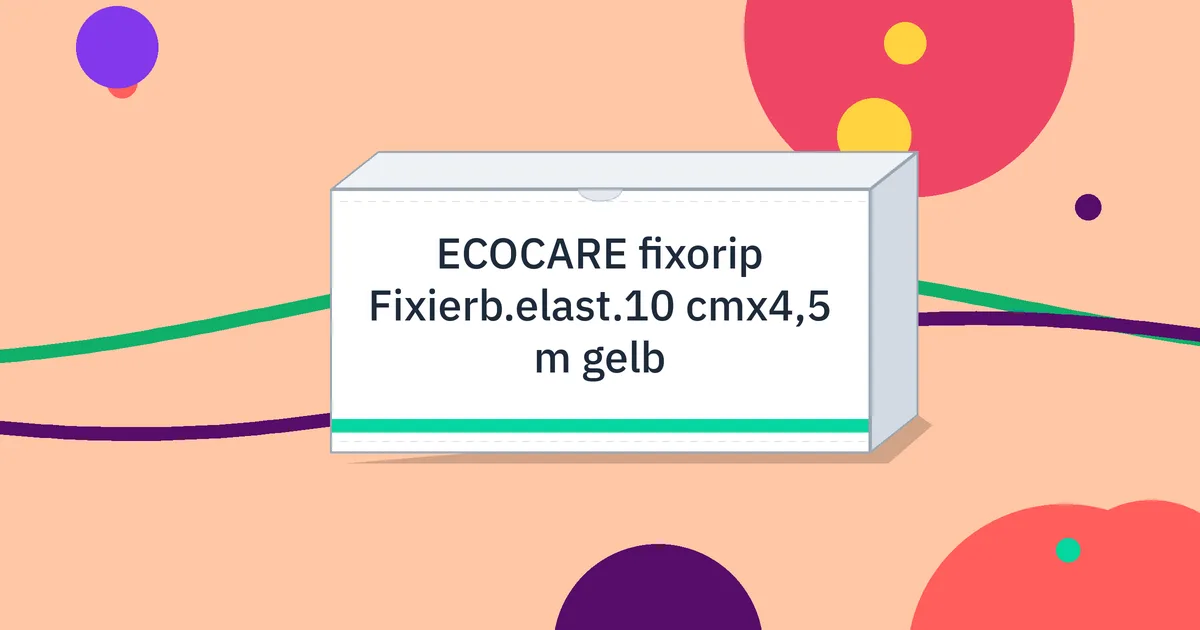 Symbolbild: Packung mit der Aufschrift ECOCARE fixorip Fixierb.elast.10 cmx4,5 m gelb (PZN 11520441) – Verfügbarkeit und Bezug in Apotheken in Frankfurt am Main