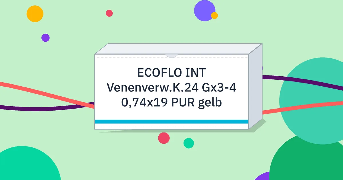 Symbolbild: Packung mit der Aufschrift ECOFLO INT Venenverw.K.24 Gx3-4 0,74x19 PUR gelb (PZN 00268205) – Verfügbarkeit und Bezug in Apotheken in Frankfurt am Main