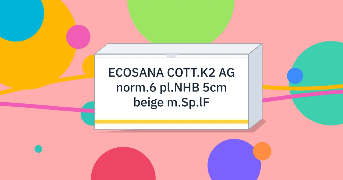 Symbolbild: Packung mit der Aufschrift ECOSANA COTT.K2 AG norm.6 pl.NHB 5cm beige m.Sp.lF (PZN 16950838) – Verfügbarkeit und Bezug in Apotheken in Frankfurt am Main