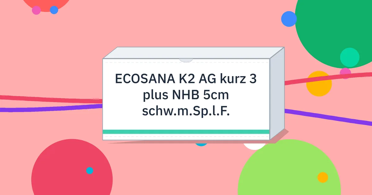 Symbolbild: Packung mit der Aufschrift ECOSANA K2 AG kurz 3 plus NHB 5cm schw.m.Sp.l.F. (PZN 10955384) – Verfügbarkeit und Bezug in Apotheken in Frankfurt am Main