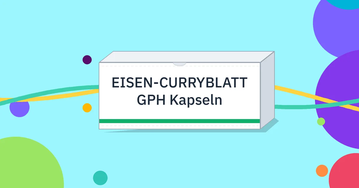 Symbolbild: Packung mit der Aufschrift EISEN-CURRYBLATT GPH Kapseln (PZN 11219954) – Verfügbarkeit und Bezug in Apotheken in Frankfurt am Main