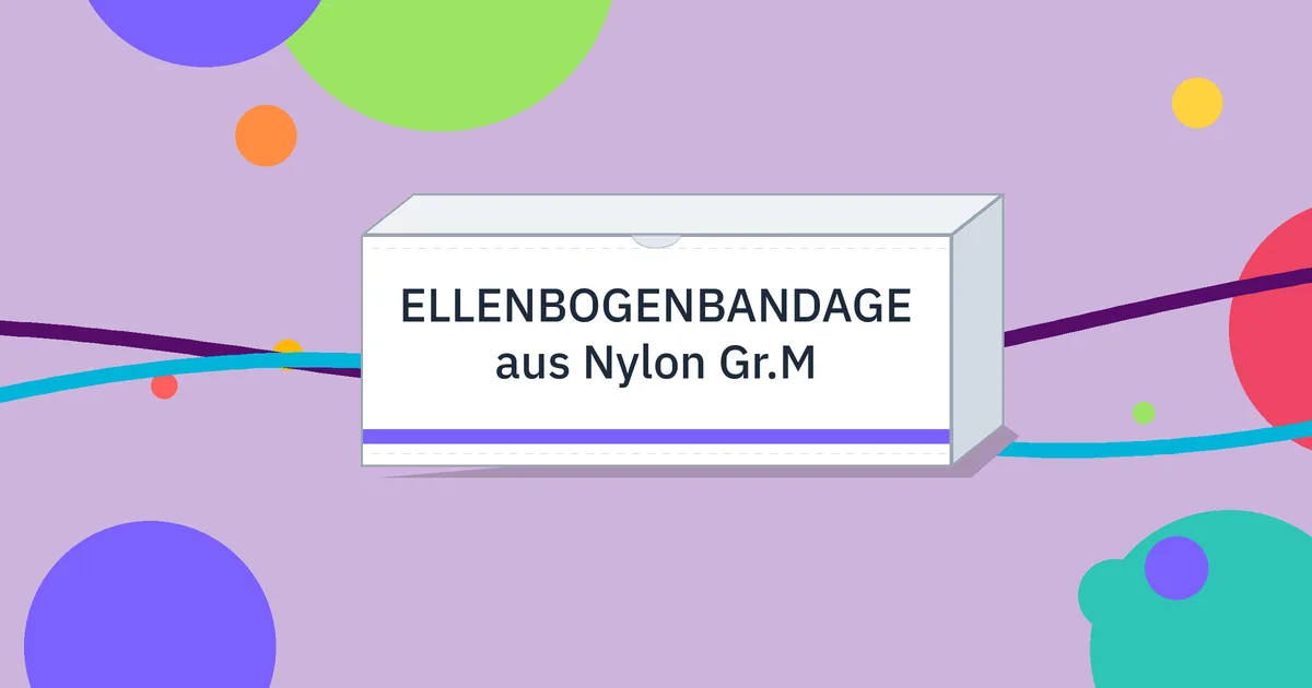Symbolbild: Packung mit der Aufschrift ELLENBOGENBANDAGE aus Nylon Gr.M (PZN 13057846) – Verfügbarkeit und Bezug in Apotheken in Frankfurt am Main