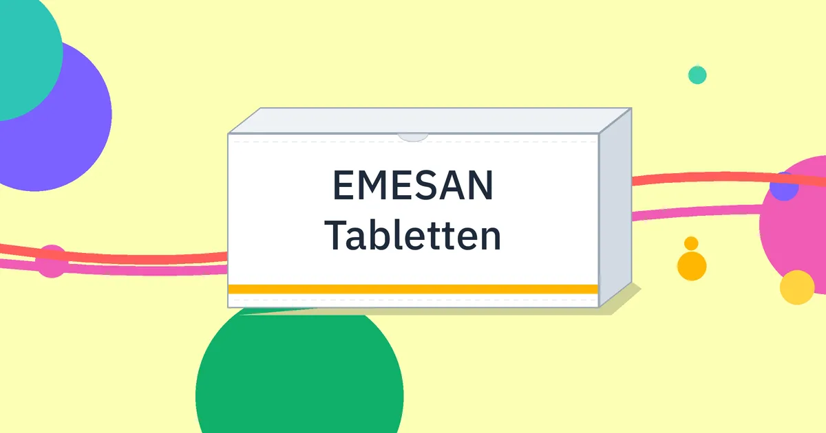 Symbolbild: Packung mit der Aufschrift EMESAN Tabletten (PZN 02450983) – Verfügbarkeit und Bezug in Apotheken in Frankfurt am Main