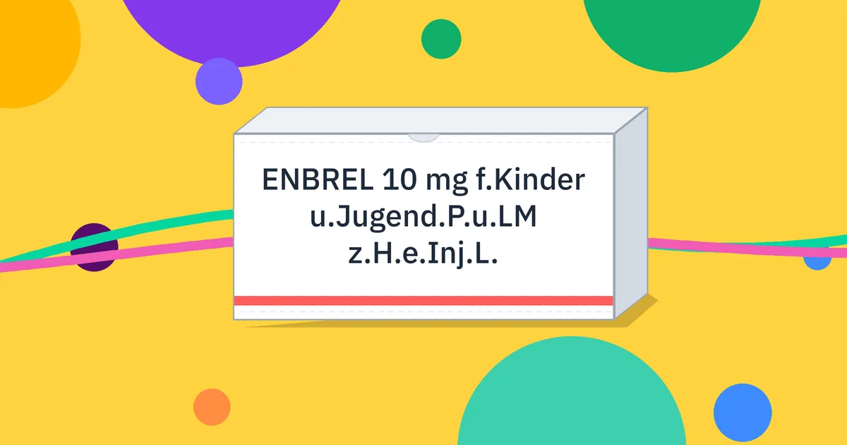 Symbolbild: Packung mit der Aufschrift ENBREL 10 mg f.Kinder u.Jugend.P.u.LM z.H.e.Inj.L. (PZN 10039693) – Verfügbarkeit und Bezug in Apotheken in Frankfurt am Main