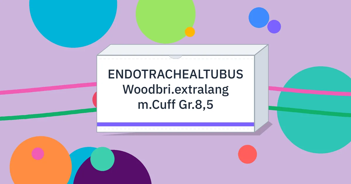 Symbolbild: Packung mit der Aufschrift ENDOTRACHEALTUBUS Woodbri.extralang m.Cuff Gr.8,5 (PZN 12905605) – Verfügbarkeit und Bezug in Apotheken in Frankfurt am Main