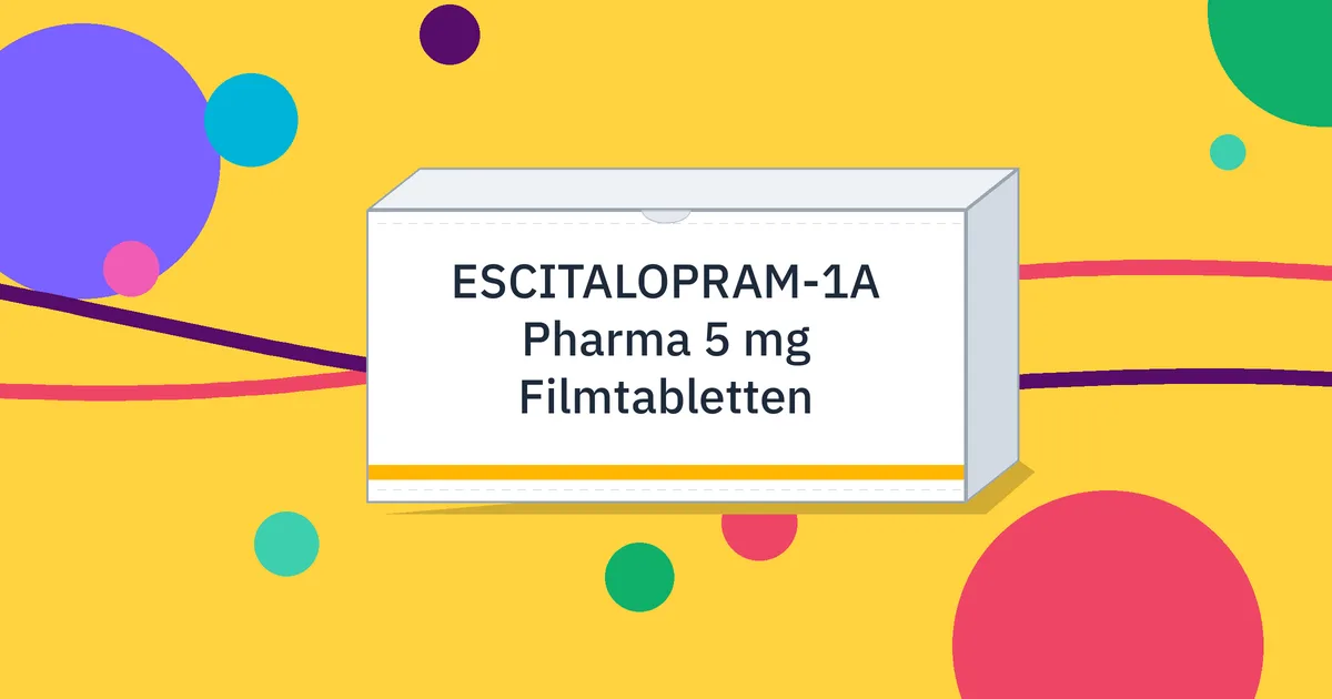 Symbolbild: Packung mit der Aufschrift ESCITALOPRAM-1A Pharma 5 mg Filmtabletten (PZN 10253624) – Verfügbarkeit und Bezug in Apotheken in Frankfurt am Main