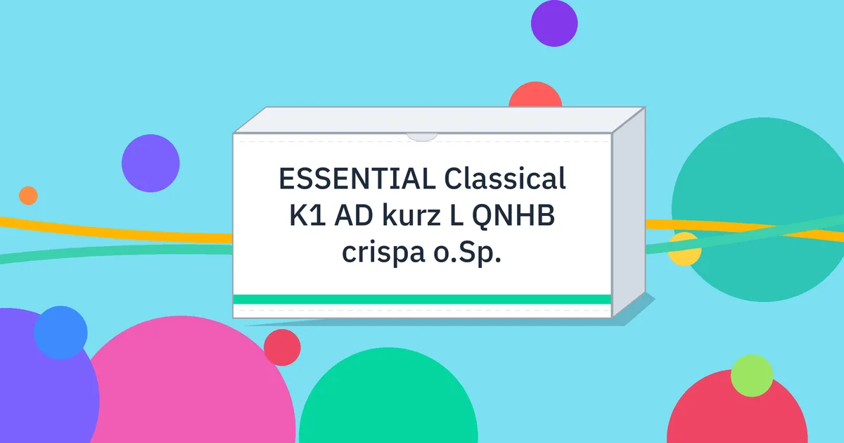 Symbolbild: Packung mit der Aufschrift ESSENTIAL Classical K1 AD kurz L QNHB crispa o.Sp. (PZN 18866409) – Verfügbarkeit und Bezug in Apotheken in Frankfurt am Main