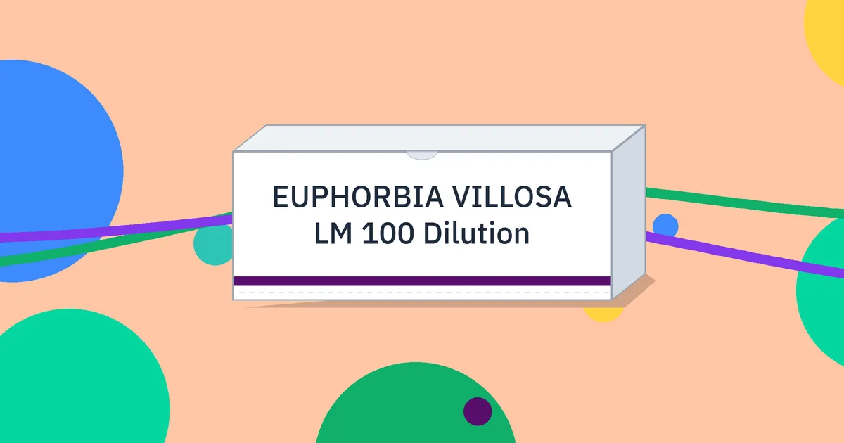 Symbolbild: Packung mit der Aufschrift EUPHORBIA VILLOSA LM 100 Dilution (PZN 13483023) – Verfügbarkeit und Bezug in Apotheken in Frankfurt am Main