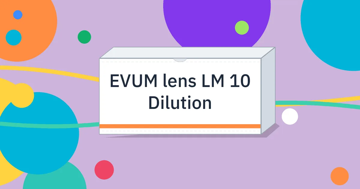 Symbolbild: Packung mit der Aufschrift EVUM lens LM 10 Dilution (PZN 13485080) – Verfügbarkeit und Bezug in Apotheken in Frankfurt am Main