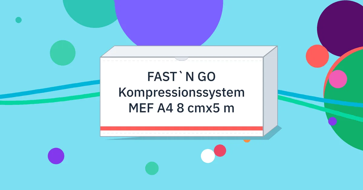 Symbolbild: Packung mit der Aufschrift FAST`N GO Kompressionssystem MEF A4 8 cmx5 m (PZN 15306549) – Verfügbarkeit und Bezug in Apotheken in Frankfurt am Main