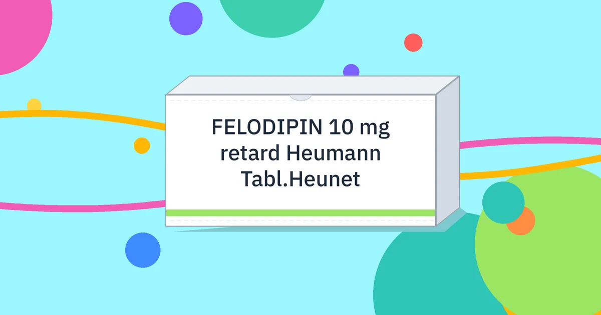 Symbolbild: Packung mit der Aufschrift FELODIPIN 10 mg retard Heumann Tabl.Heunet (PZN 16882930) – Verfügbarkeit und Bezug in Apotheken in Frankfurt am Main
