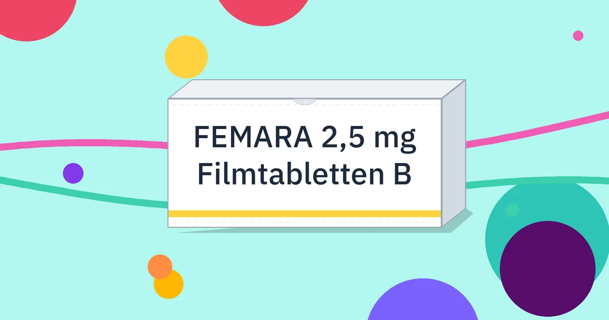 Symbolbild: Packung mit der Aufschrift FEMARA 2,5 mg Filmtabletten B (PZN 05388109) – Verfügbarkeit und Bezug in Apotheken in Frankfurt am Main