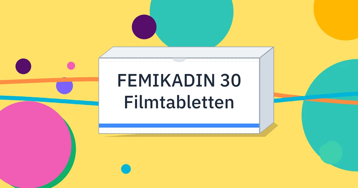 Symbolbild: Packung mit der Aufschrift FEMIKADIN 30 Filmtabletten (PZN 09522102) – Verfügbarkeit und Bezug in Apotheken in Frankfurt am Main