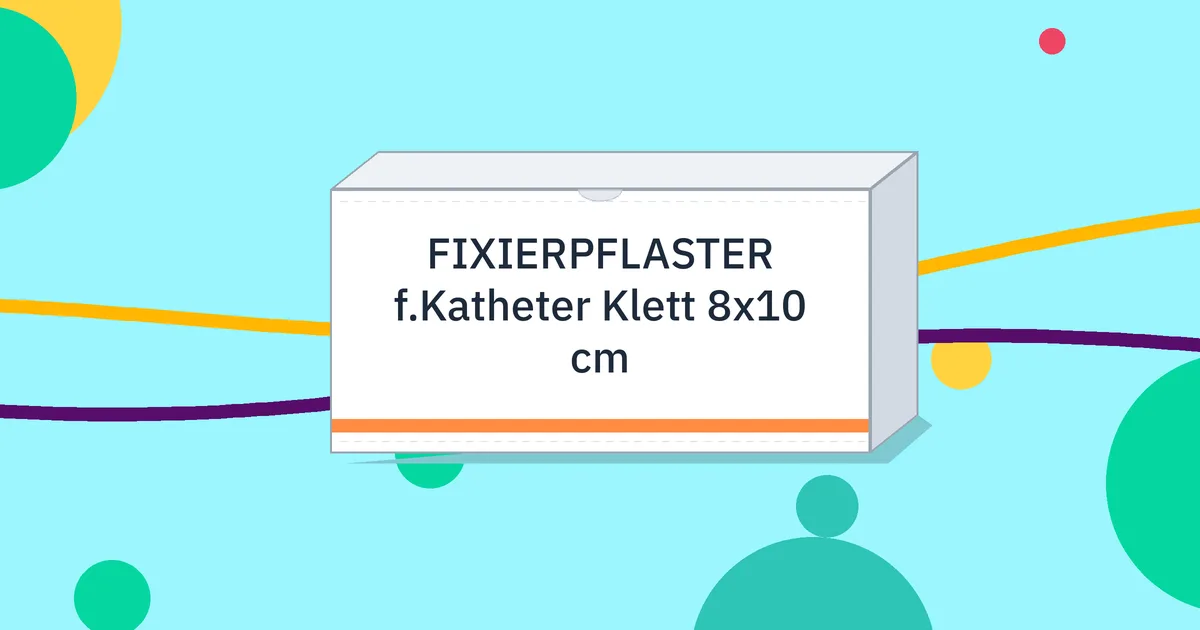 Symbolbild: Packung mit der Aufschrift FIXIERPFLASTER f.Katheter Klett 8x10 cm (PZN 19511677) – Verfügbarkeit und Bezug in Apotheken in Frankfurt am Main