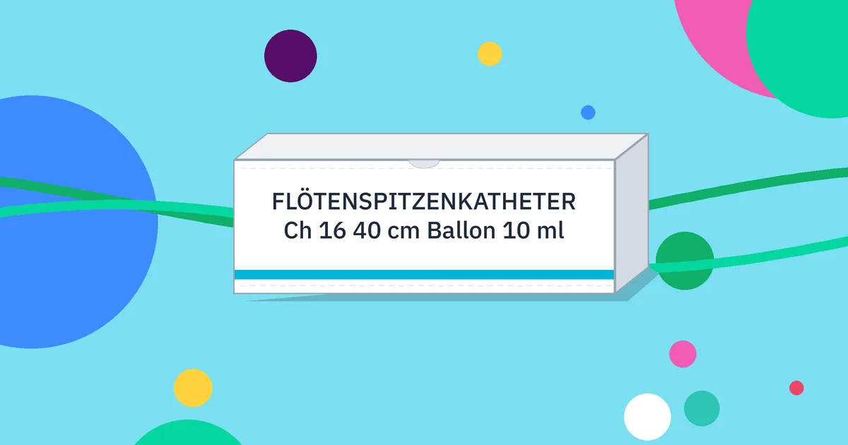 Symbolbild: Packung mit der Aufschrift FLÖTENSPITZENKATHETER Ch 16 40 cm Ballon 10 ml (PZN 15882129) – Verfügbarkeit und Bezug in Apotheken in Frankfurt am Main