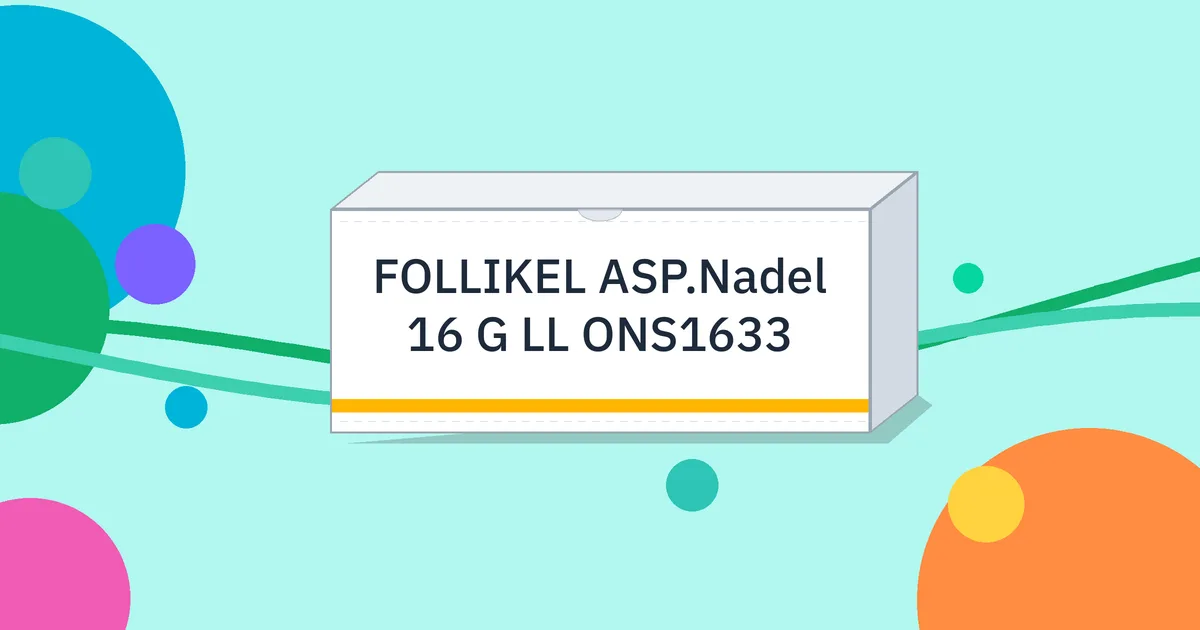 Symbolbild: Packung mit der Aufschrift FOLLIKEL ASP.Nadel 16 G LL ONS1633 (PZN 19055050) – Verfügbarkeit und Bezug in Apotheken in Frankfurt am Main