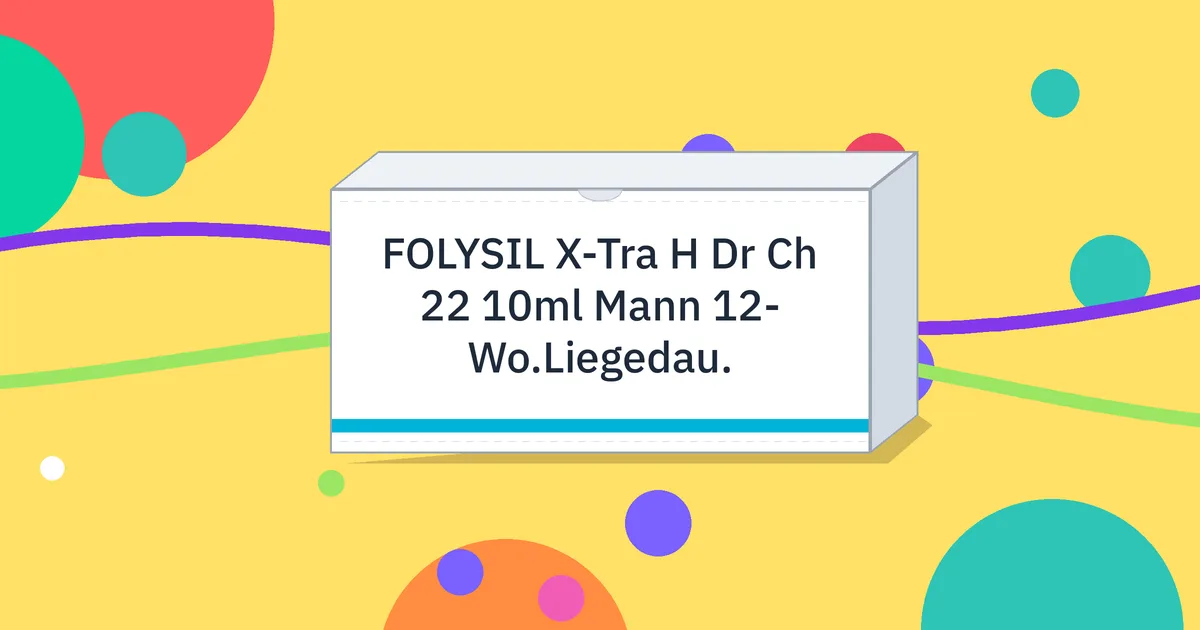 Symbolbild: Packung mit der Aufschrift FOLYSIL X-Tra H Dr Ch 22 10ml Mann 12-Wo.Liegedau. (PZN 17508257) – Verfügbarkeit und Bezug in Apotheken in Frankfurt am Main