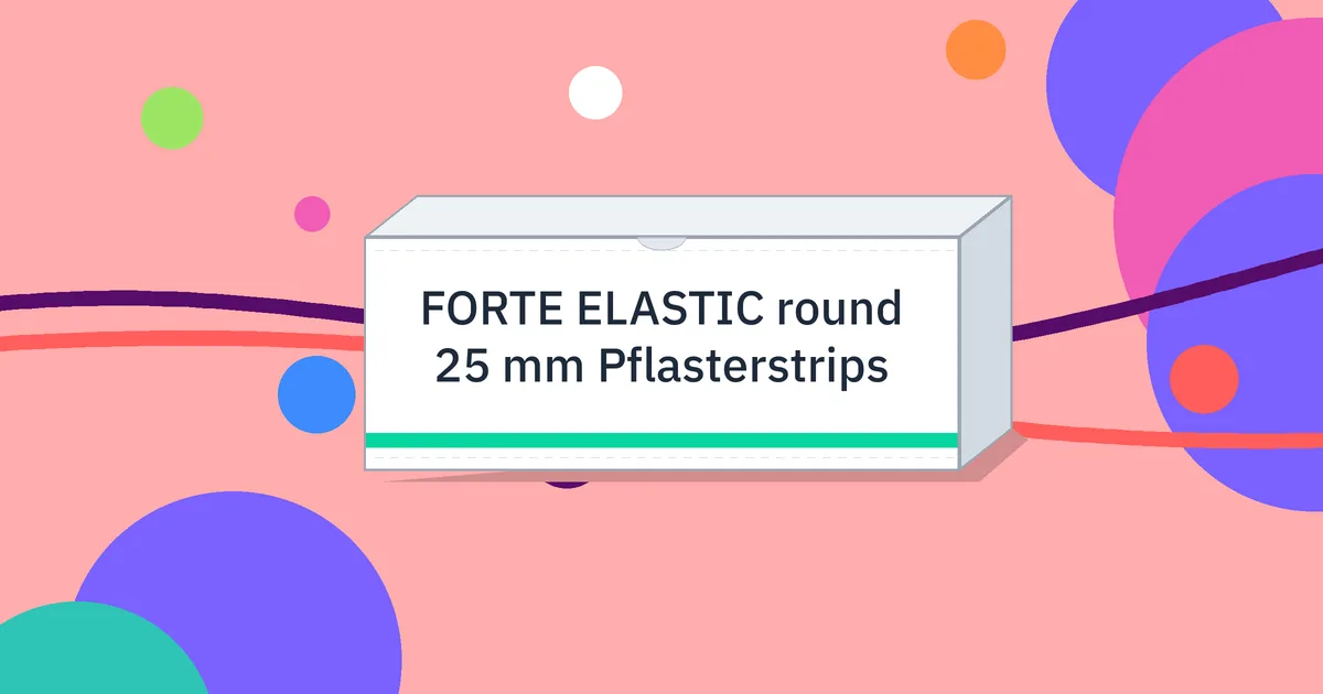 Symbolbild: Packung mit der Aufschrift FORTE ELASTIC round 25 mm Pflasterstrips (PZN 20128423) – Verfügbarkeit und Bezug in Apotheken in Frankfurt am Main