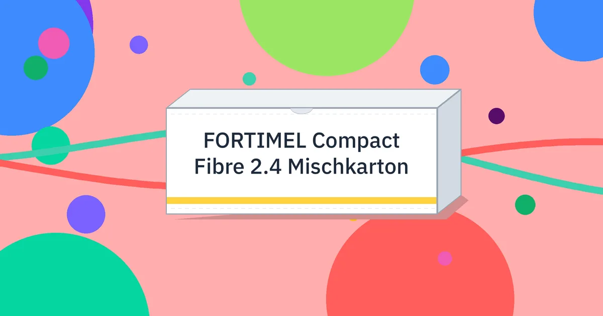 Symbolbild: Packung mit der Aufschrift FORTIMEL Compact Fibre 2.4 Mischkarton (PZN 19531088) – Verfügbarkeit und Bezug in Apotheken in Frankfurt am Main
