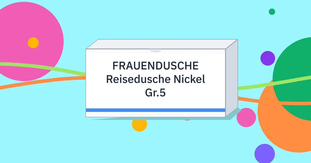 Symbolbild: Packung mit der Aufschrift FRAUENDUSCHE Reisedusche Nickel Gr.5 (PZN 01727129) – Verfügbarkeit und Bezug in Apotheken in Frankfurt am Main