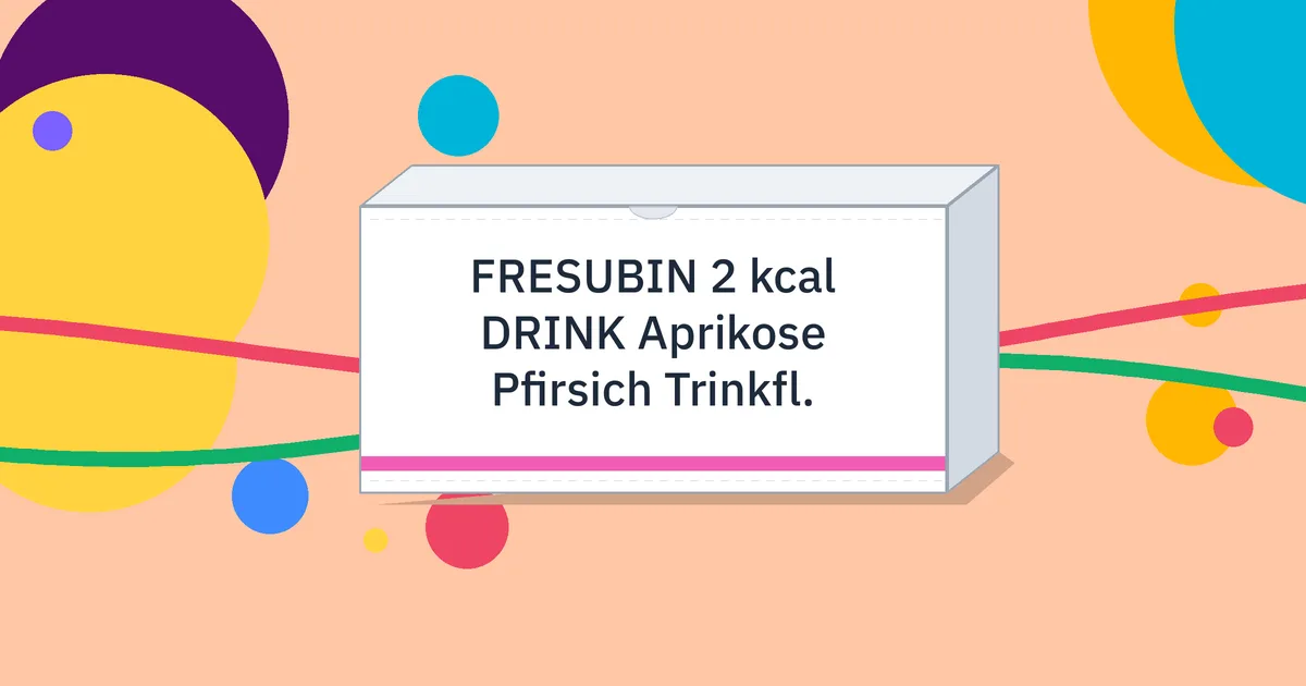 Symbolbild: Packung mit der Aufschrift FRESUBIN 2 kcal DRINK Aprikose Pfirsich Trinkfl. (PZN 18681035) – Verfügbarkeit und Bezug in Apotheken in Frankfurt am Main