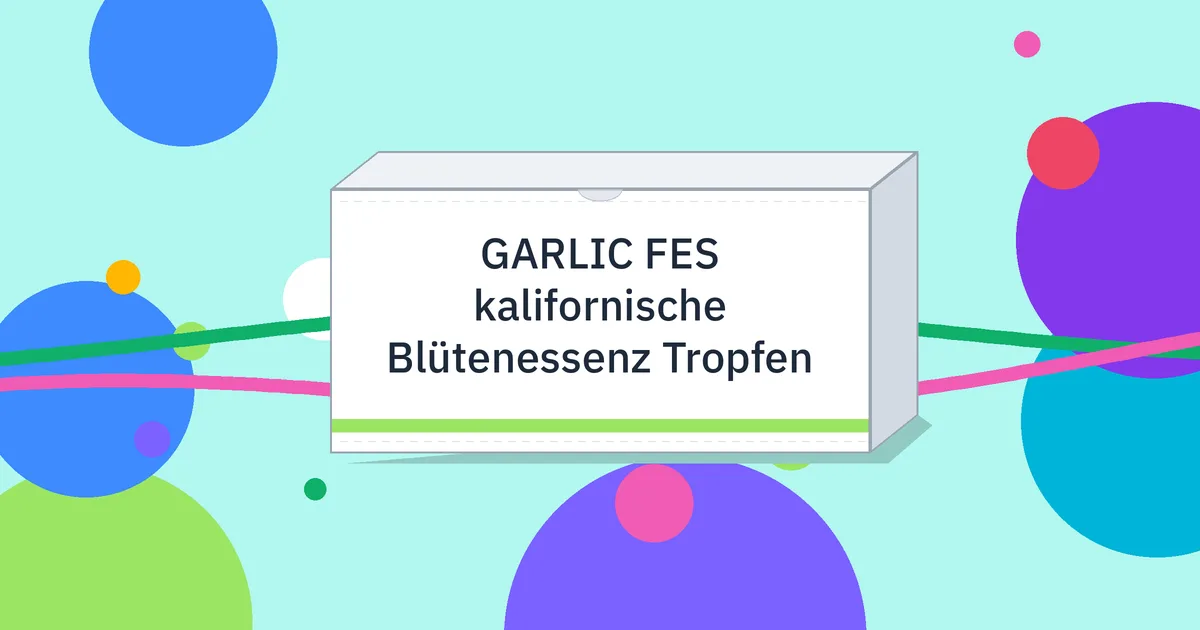 Symbolbild: Packung mit der Aufschrift GARLIC FES kalifornische Blütenessenz Tropfen (PZN 09172292) – Verfügbarkeit und Bezug in Apotheken in Frankfurt am Main