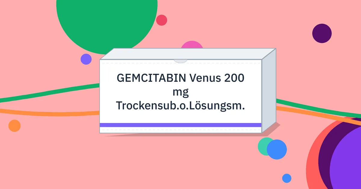 Symbolbild: Packung mit der Aufschrift GEMCITABIN Venus 200 mg Trockensub.o.Lösungsm. (PZN 09300583) – Verfügbarkeit und Bezug in Apotheken in Frankfurt am Main